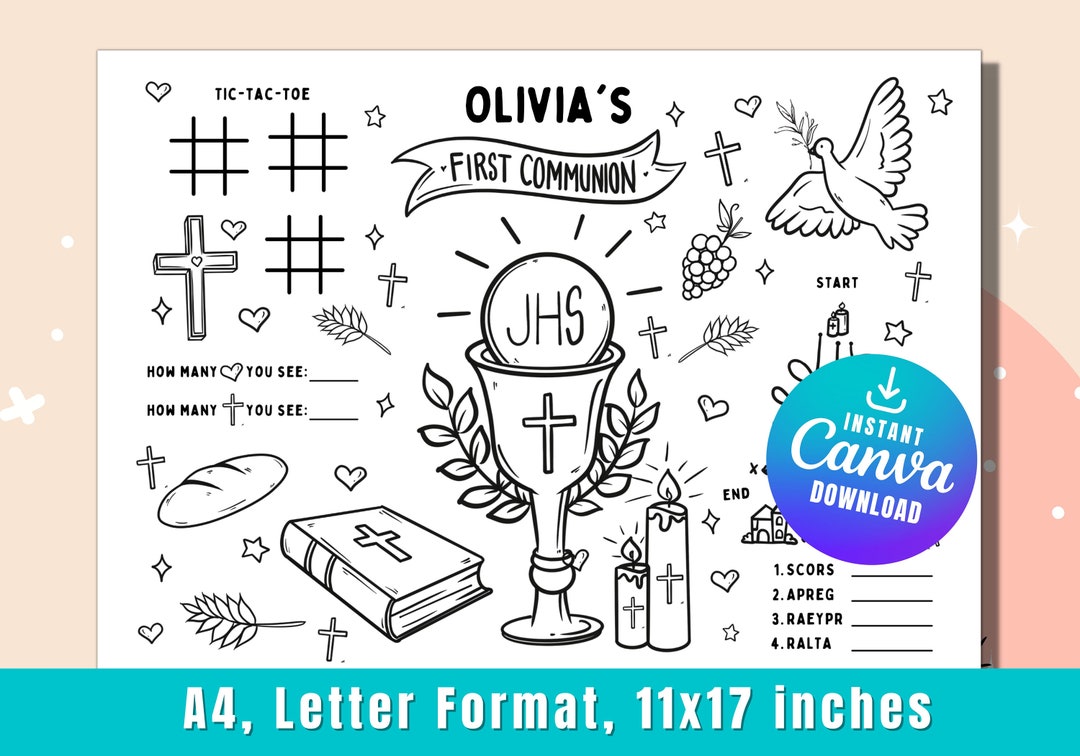 PRINTABLE First Communion Coloring Placemat, INSTANT DOWNLOAD, Digital ...