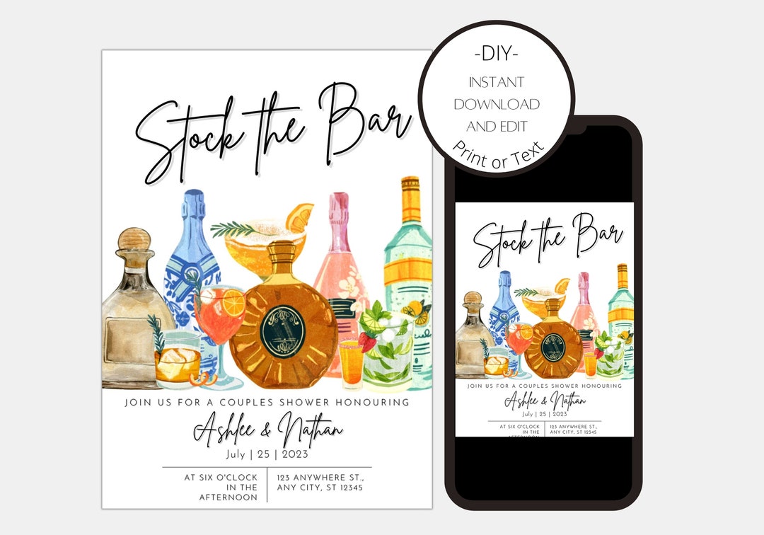 Stock the Bar Invitation Template, Couples Wedding Shower Invitation ...