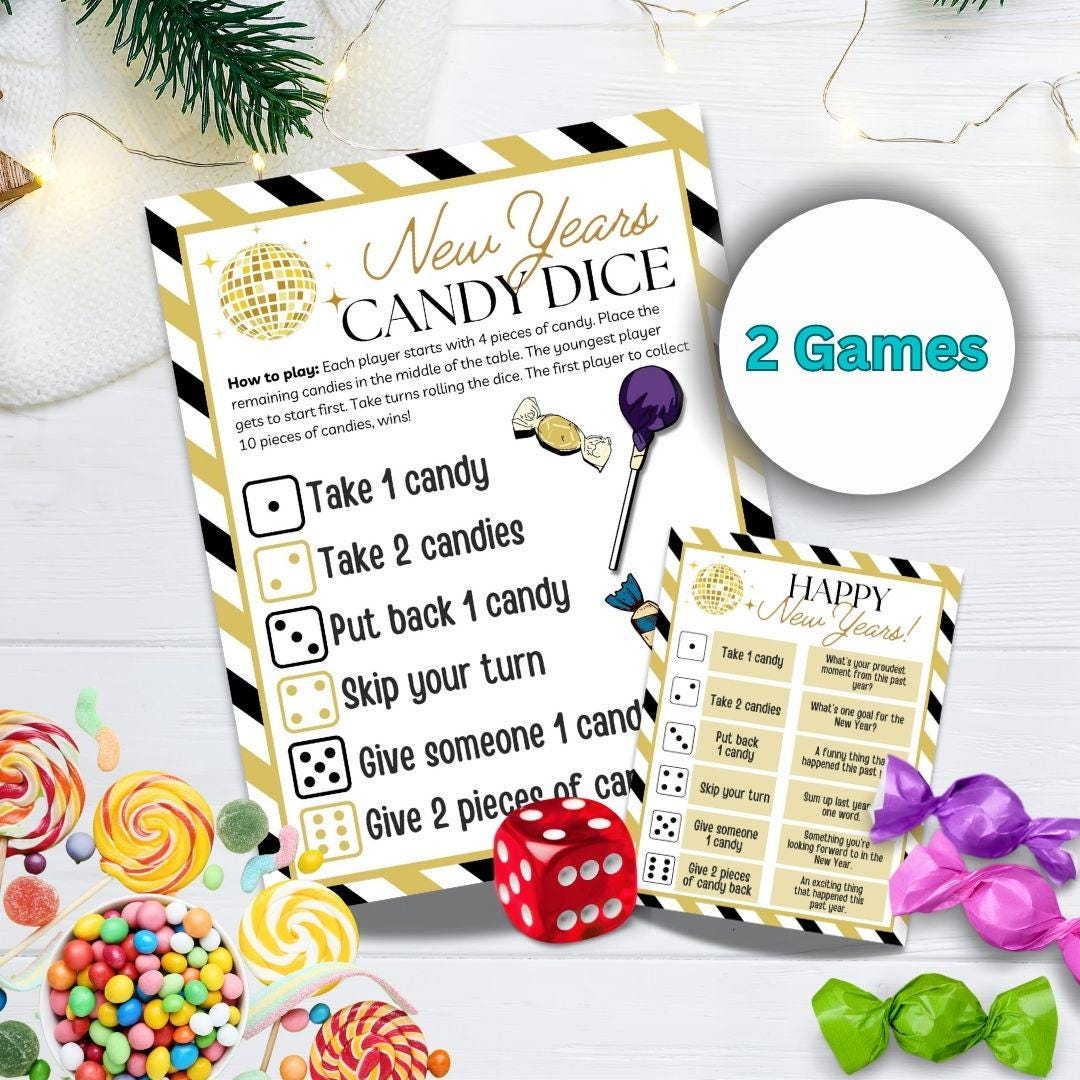 New Years Dice Game, Candy Dice Game, Roll and Reflect Game, Instant ...