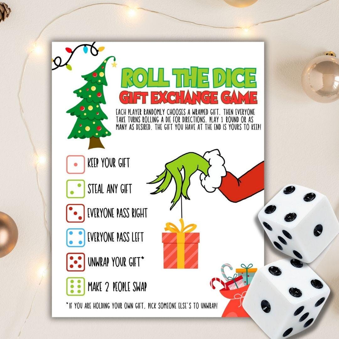 Roll the Dice Gift Exchange Game, Holiday Party Game, Friendsmas Game ...