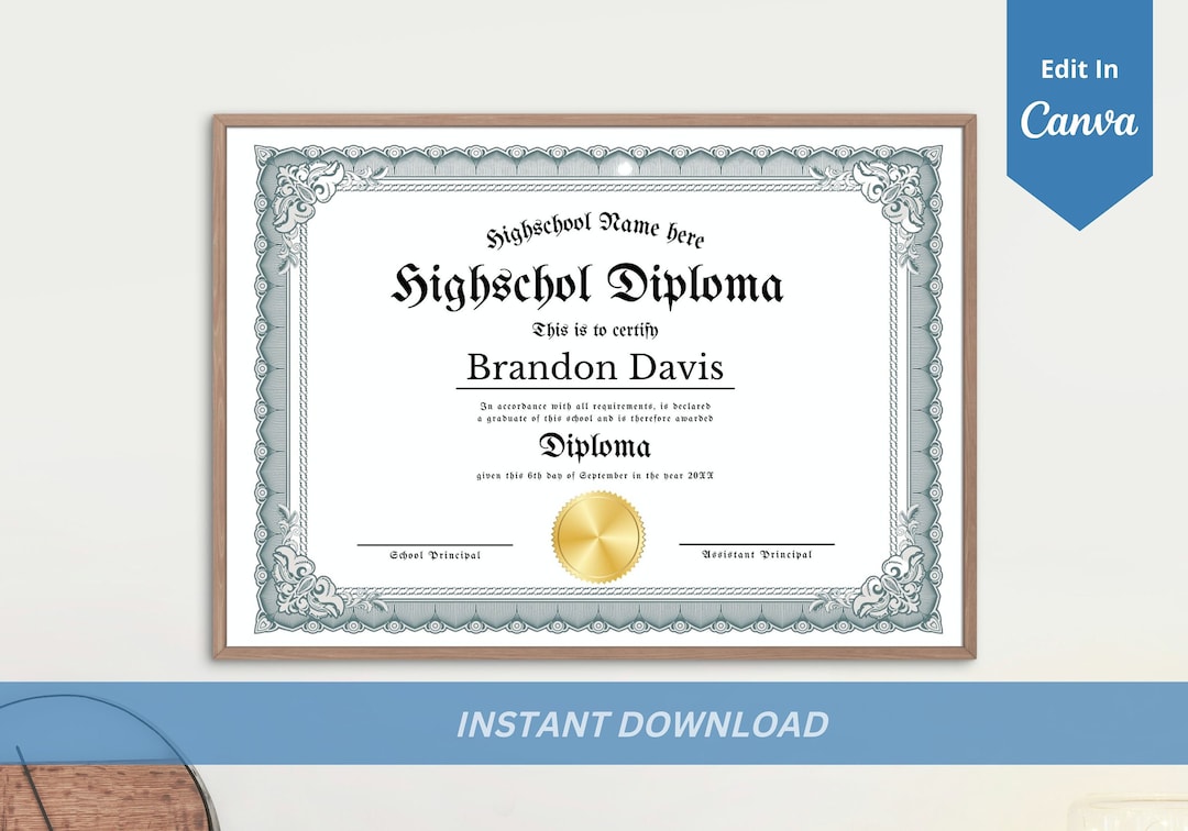 Printable Homeschool Diploma, Personalized Gift Graduation Diploma ...