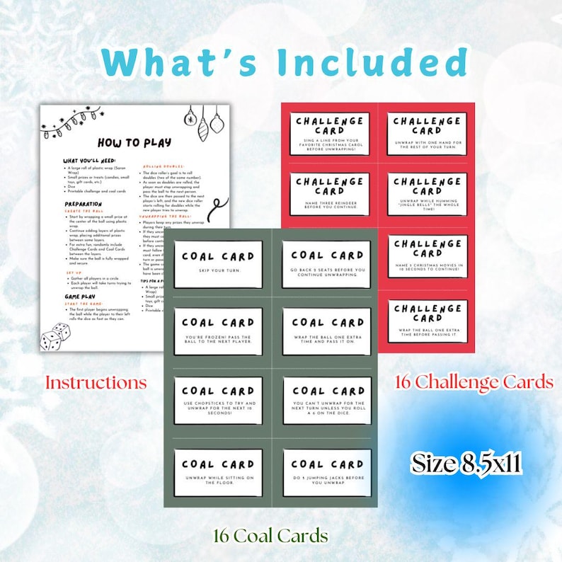 Saran Wrap Christmas Ball Game Cards, Printable Holiday Party Game ...