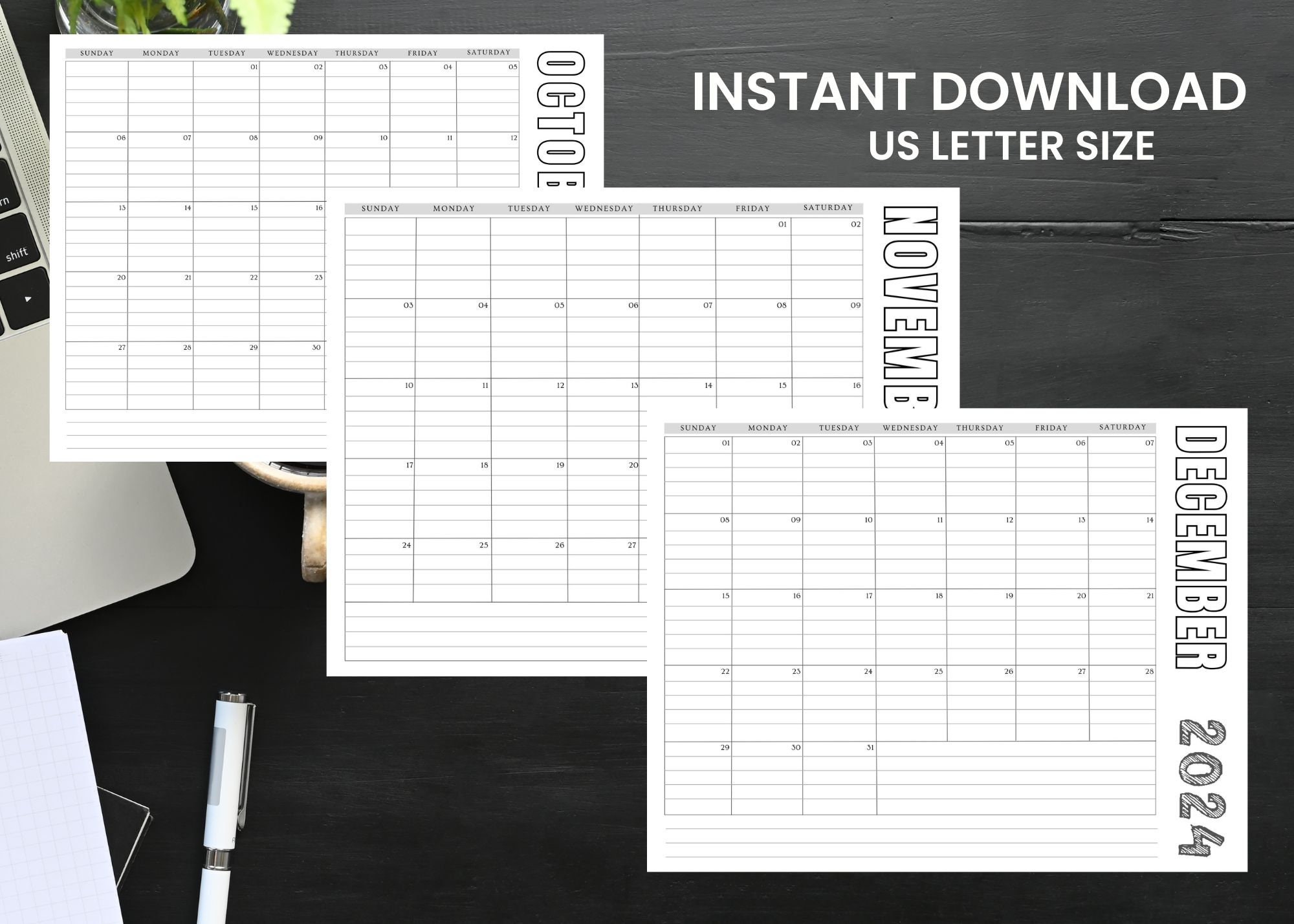 2024 Lined Printable Calendar, Lined Monthly Calendar, Letter Size ...