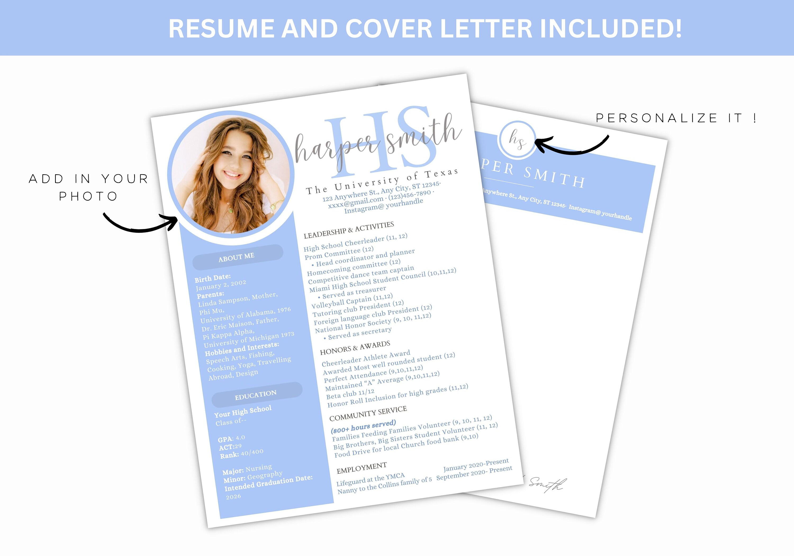 Sorority Resume Template, Sorority Resume Template With Photo, With ...