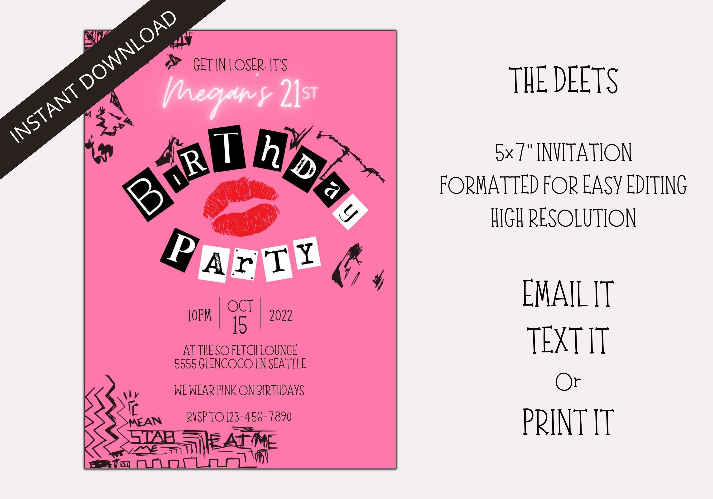 Mean Girls Birthday Invitation Editable Digital Download - Etsy