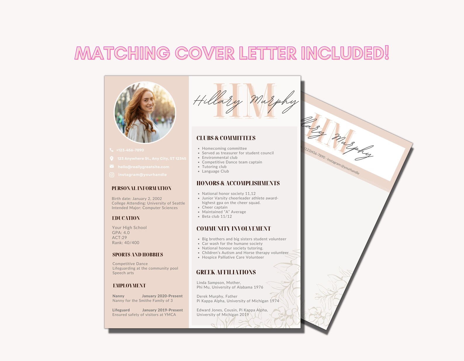 Sorority Resume Template With Photo Instant Download - Etsy