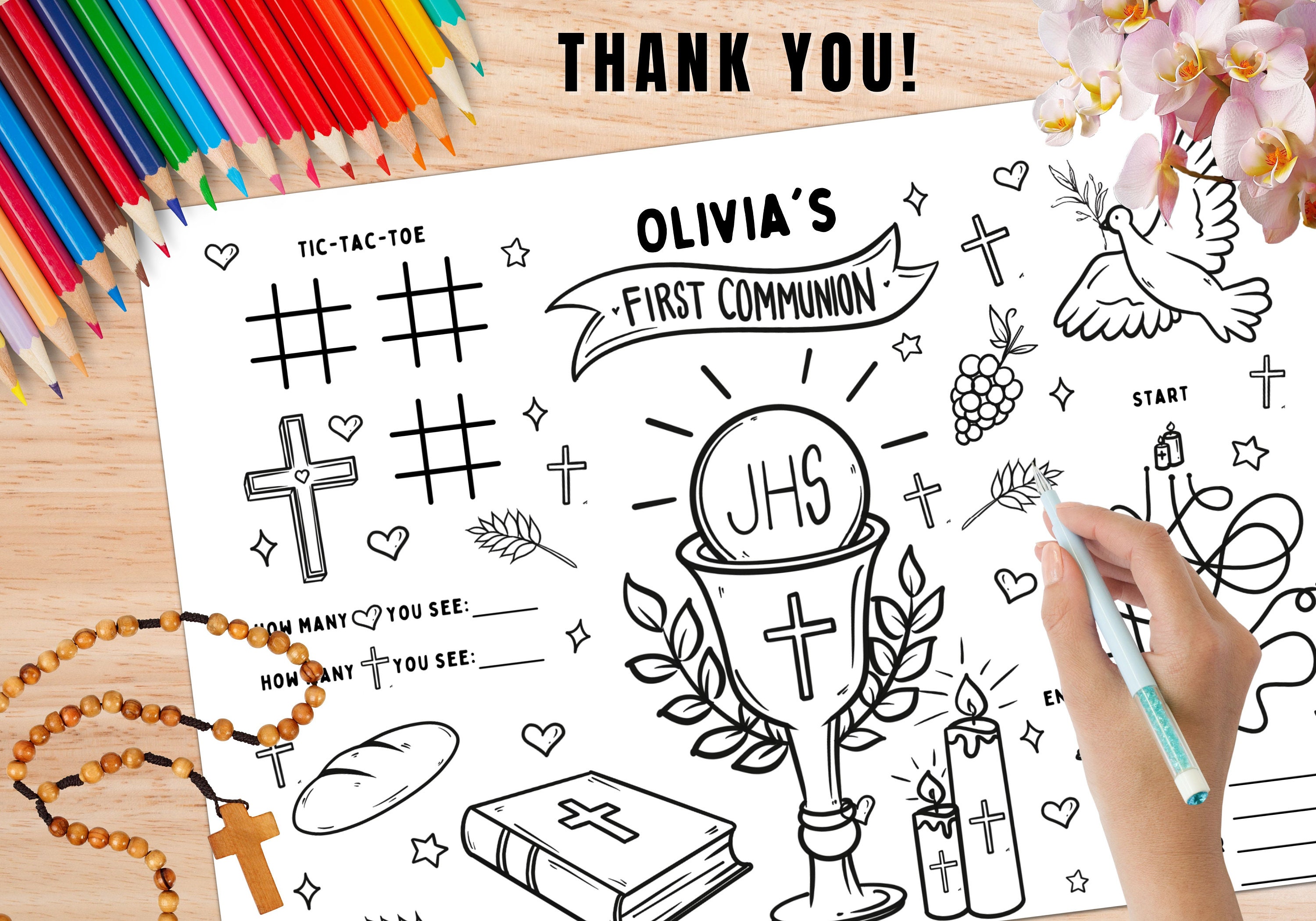 PRINTABLE First Communion Coloring Placemat, INSTANT DOWNLOAD, Digital ...