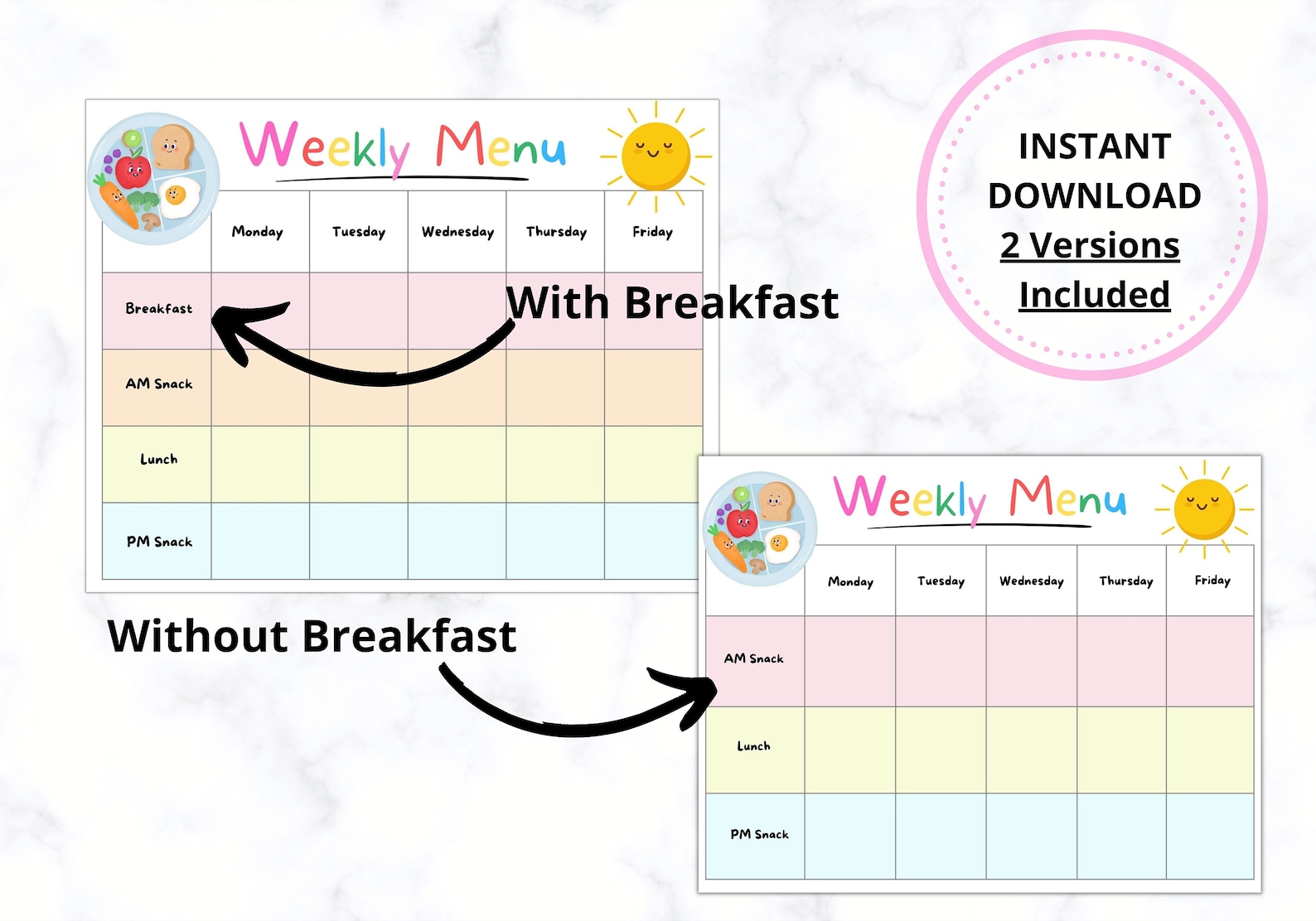 Daycare Weekly Menu, Printable Weekly Menu for Daycare, Daycare Meal ...