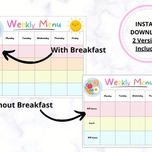 Daycare Weekly Menu, Printable Weekly Menu for Daycare, Daycare Meal ...