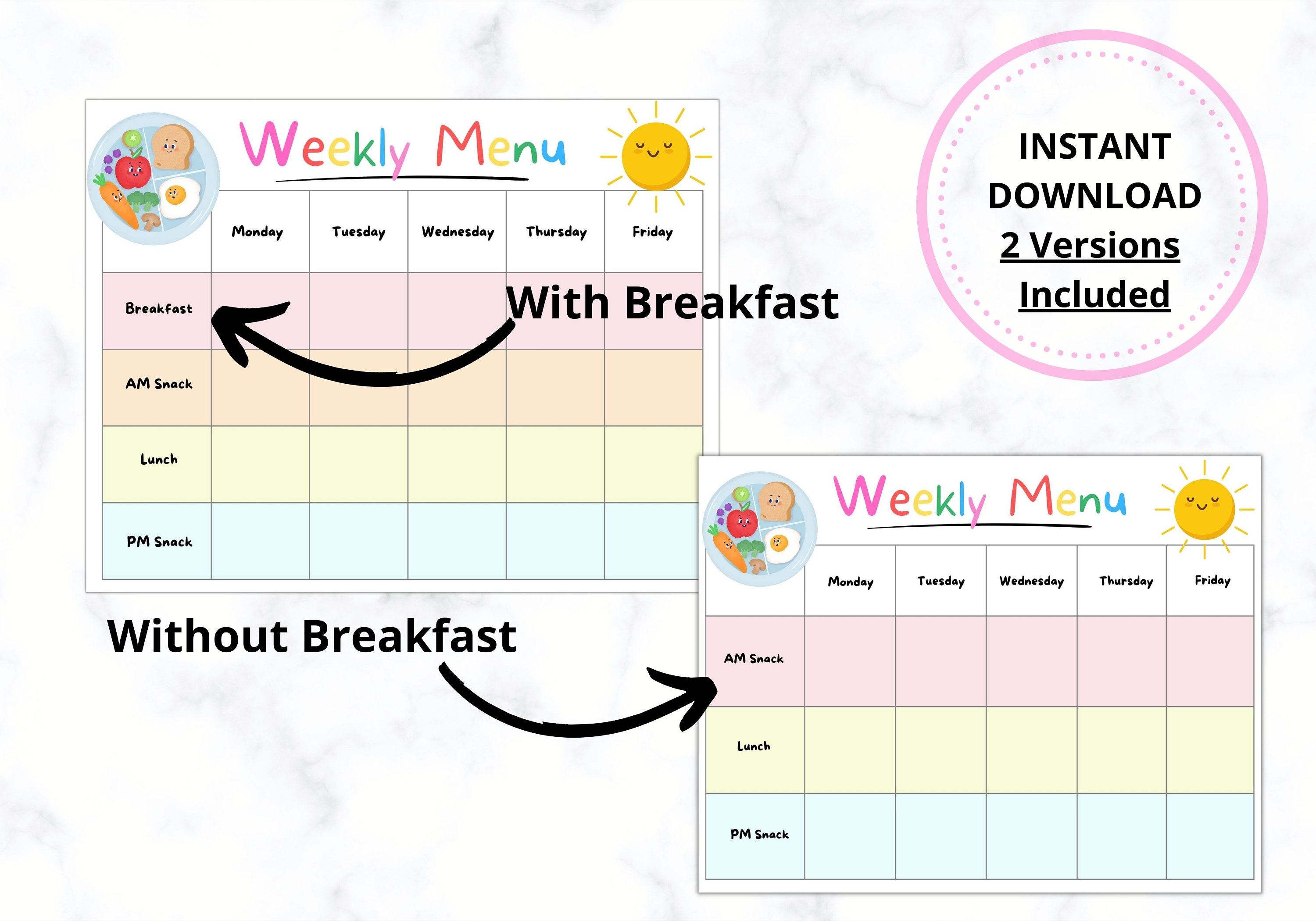 Daycare Weekly Menu, Printable Weekly Menu for Daycare, Daycare Meal ...