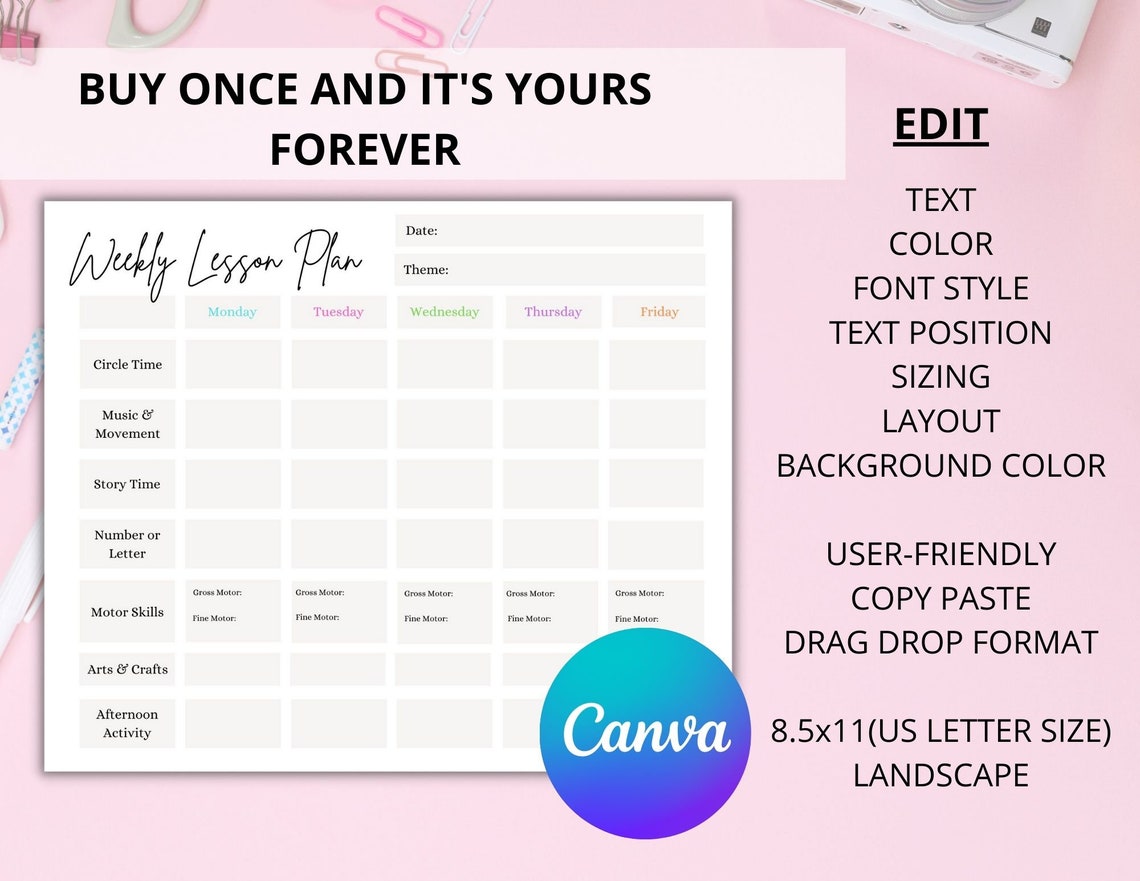 Weekly Lesson Plan Template Teacher Lesson Planner - Etsy
