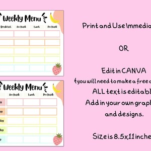 Daycare Weekly Menu, Printable Weekly Menu for Daycare, Daycare Meal ...