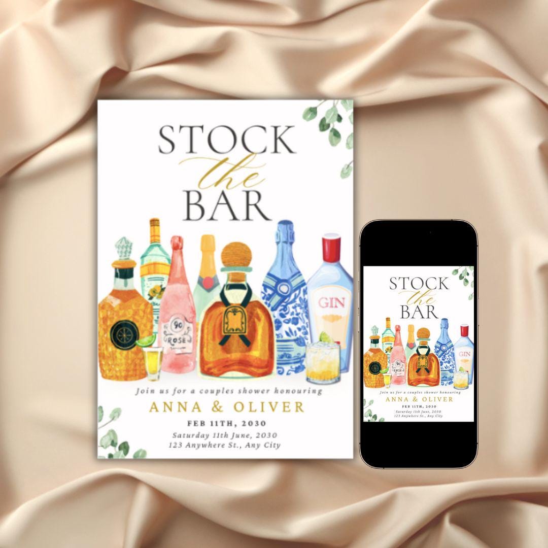 Stock the Bar Invitation Template, Couples Wedding Shower Invitation ...