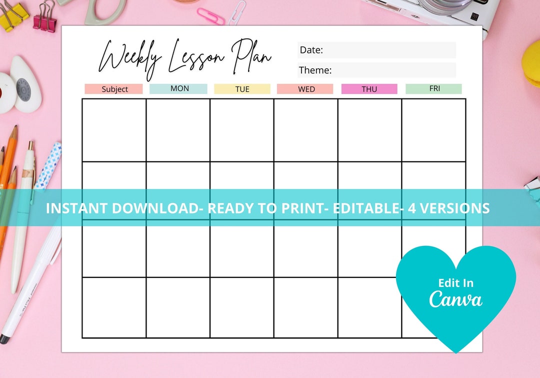 Weekly Lesson Plan Template, Teacher Lesson Planner, Preschool ...