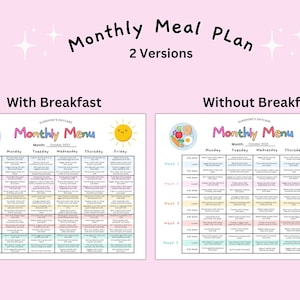 Daycare Monthly Menu, Printable Menu for Daycare, Editable, Daycare ...