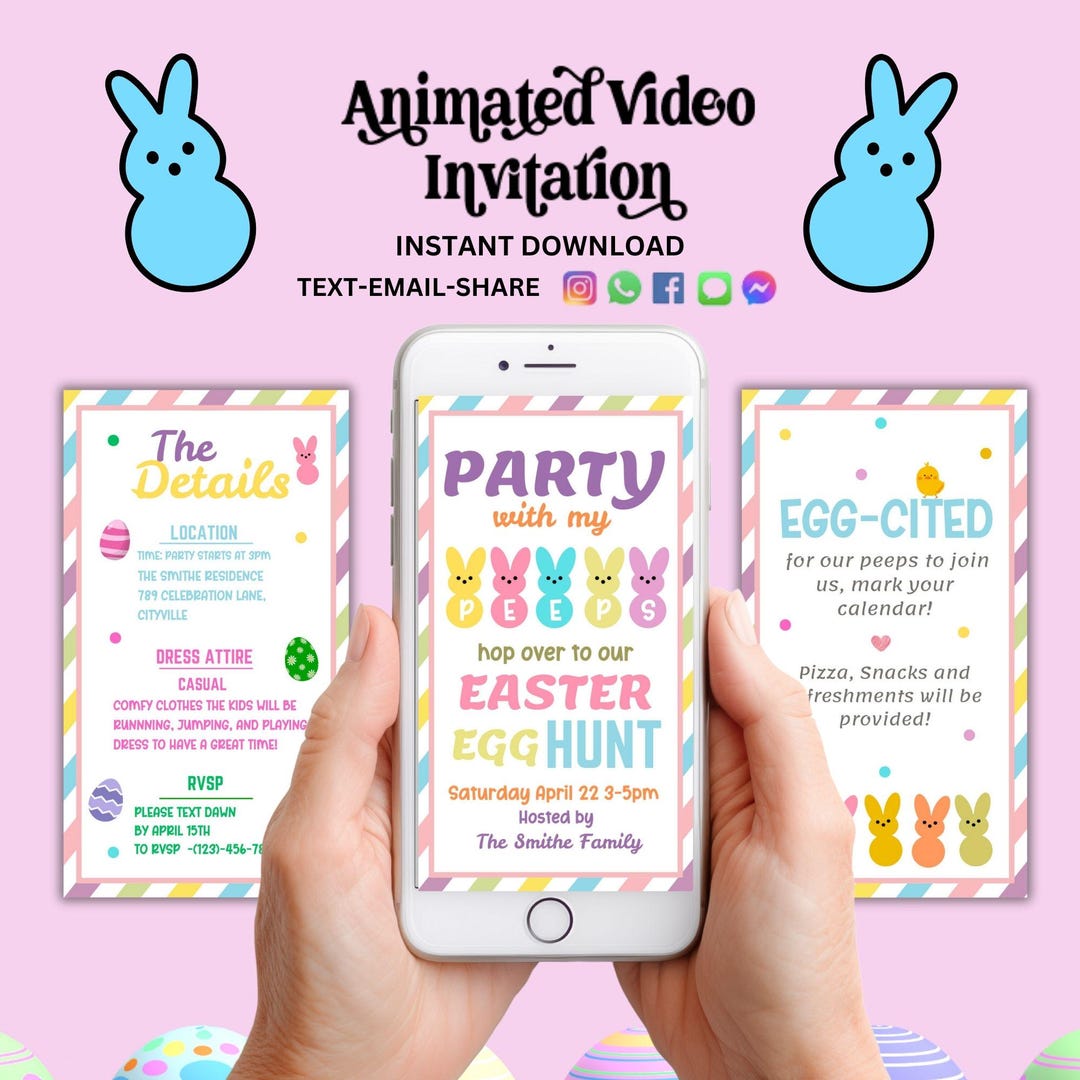 Animated Easter Egg Hunt Invitation, Easter Party Invite, Easter Dinner ...