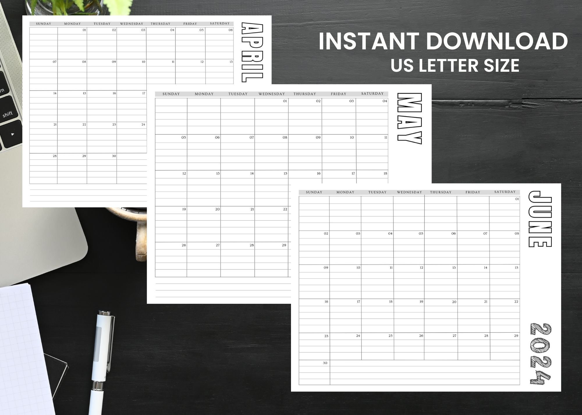 2024 Lined Printable Calendar, Lined Monthly Calendar, Letter Size ...