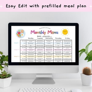 Daycare Monthly Menu, Printable Menu for Daycare, Editable, Daycare ...