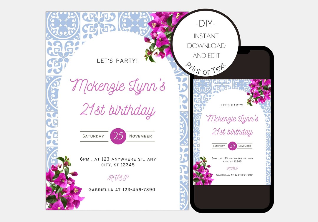 Mediterranean Style Party Invitation, Editable Party Invitation ...