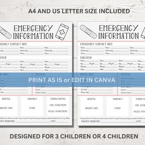 Emergency Contact Info Sheet, Emergency Contact Sheet, Babysitter ...