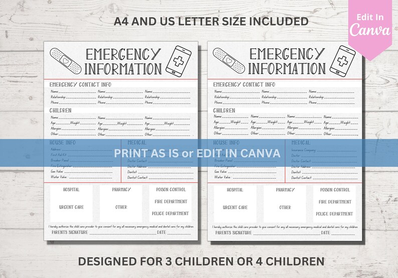 Emergency Contact Info Sheet, Emergency Contact Sheet, Babysitter ...