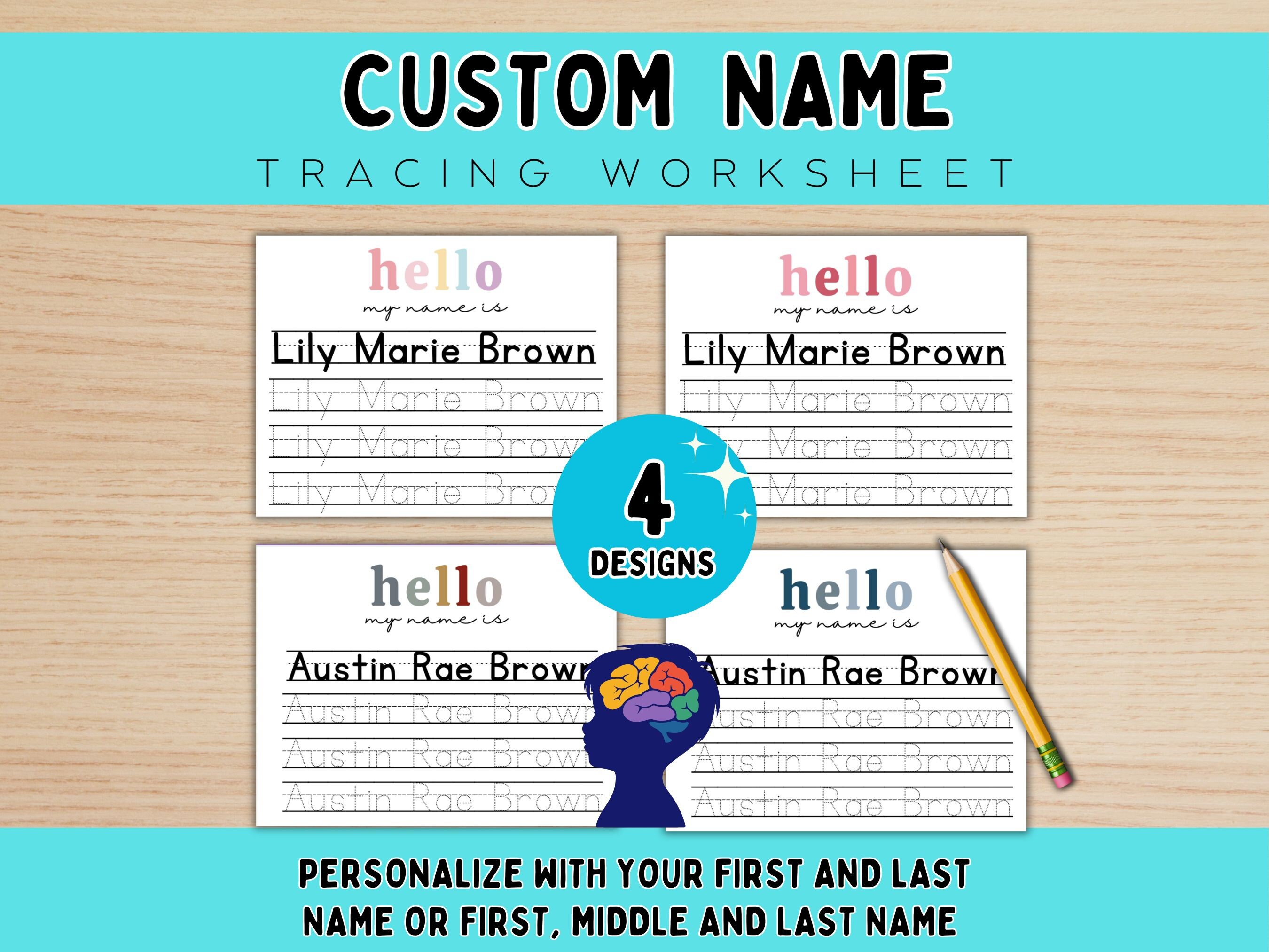 Custom Name Tracing Sheet, Handwriting Practice, Personalized First and ...