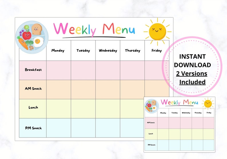 Daycare Weekly Menu, Printable Weekly Menu for Daycare, Daycare Meal ...
