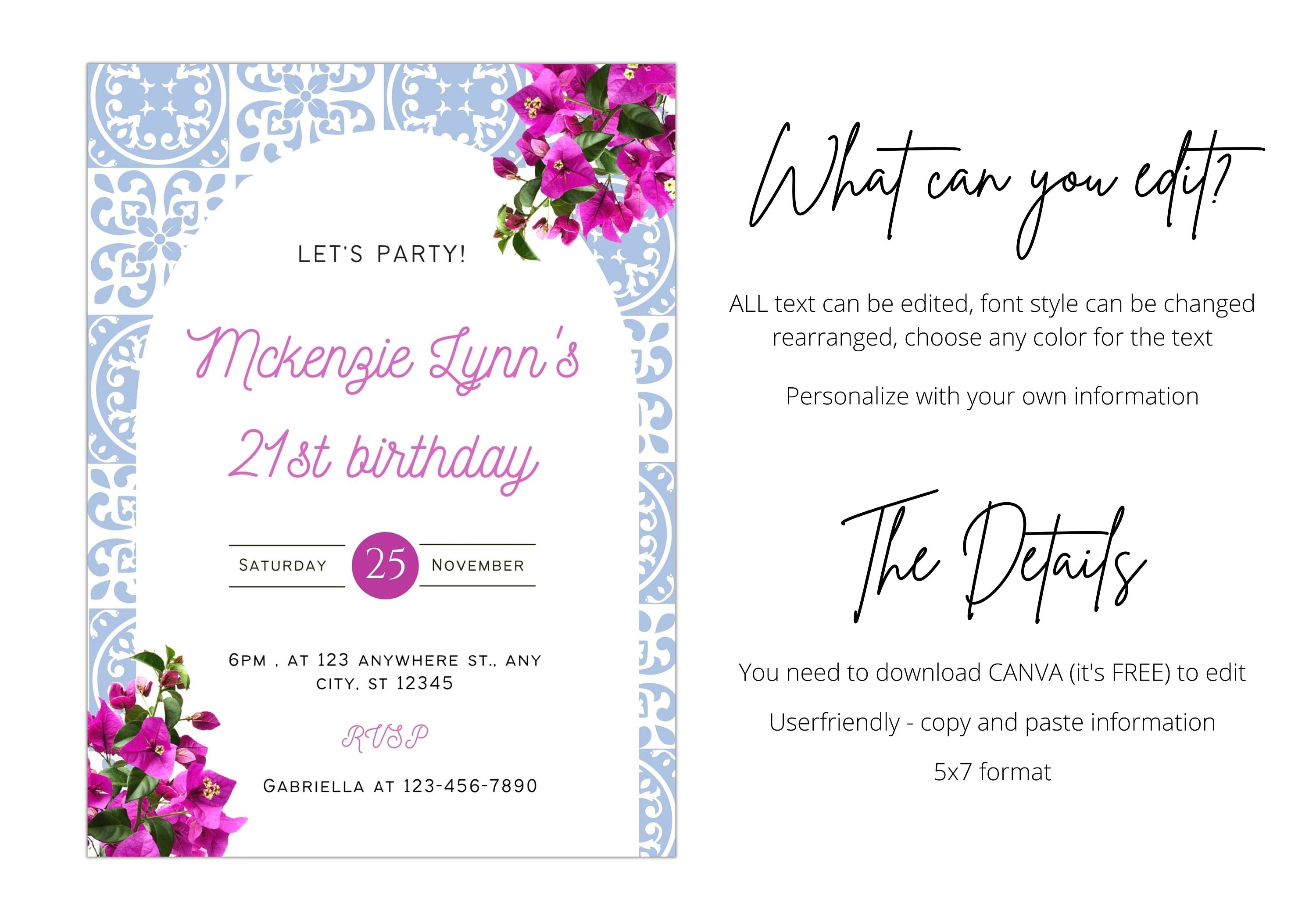 Mediterranean Style Party Invitation, Editable Party Invitation ...