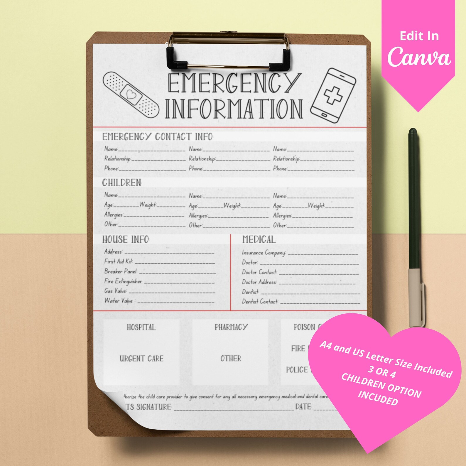 Emergency Contact Info Sheet, Emergency Contact Sheet, Babysitter ...