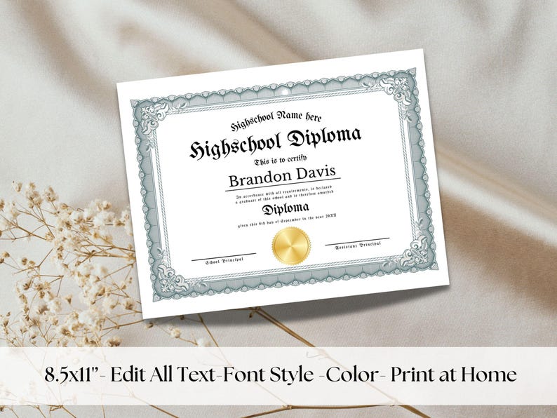 Printable Homeschool Diploma, Personalized Gift Graduation Diploma ...