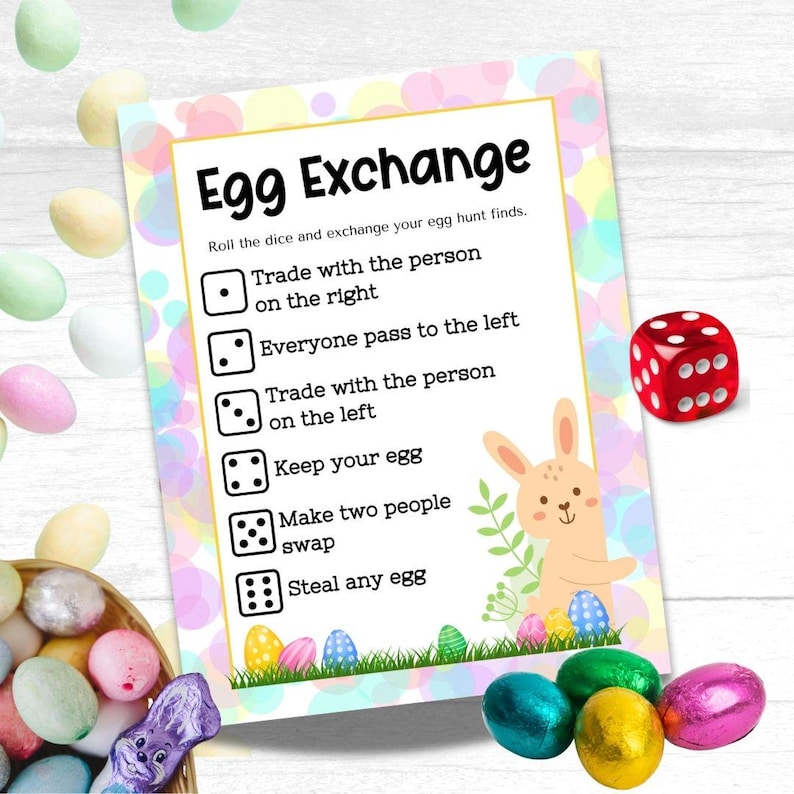 Printable Easter Game, Roll the Dice Game Candy, Egg Exchange, Easter ...