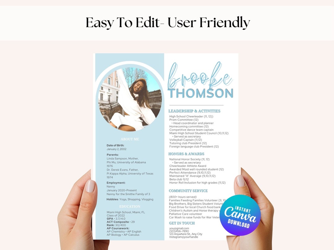 Sorority Resume Template With Photo, Blue Sorority, Instant Download ...