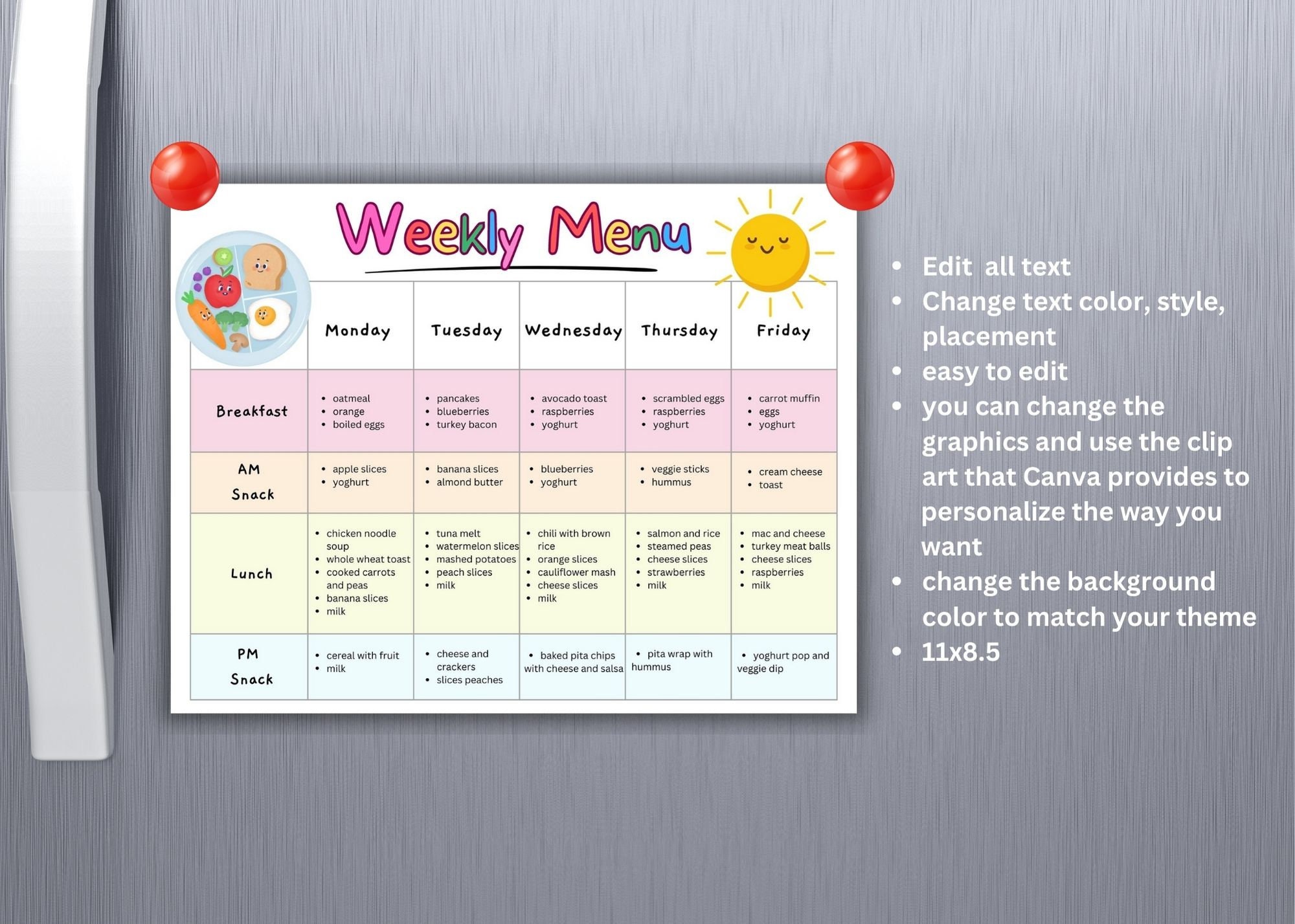 Daycare Weekly Menu Printable Weekly Menu for Daycare - Etsy UK