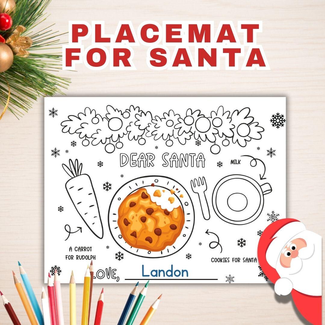 Cookies and Milk for Santa, Christmas Printable for Kids, Placemat ...