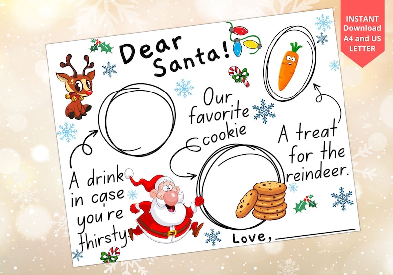 Cookies and Milk for Santa, Christmas Printable for Kids, Placemat ...