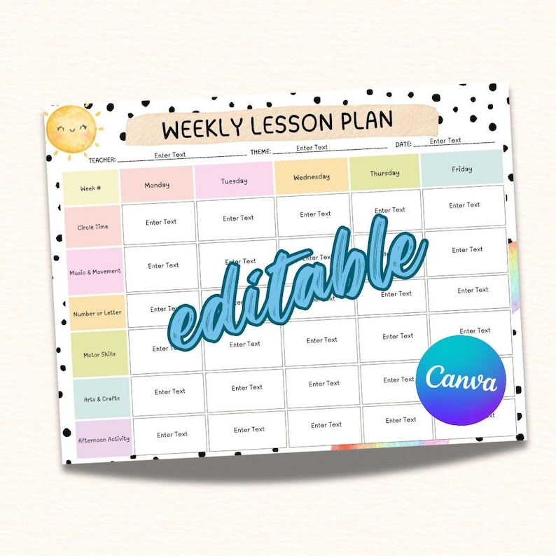 Weekly Lesson Plan Template, Teacher Lesson Planner, Preschool ...