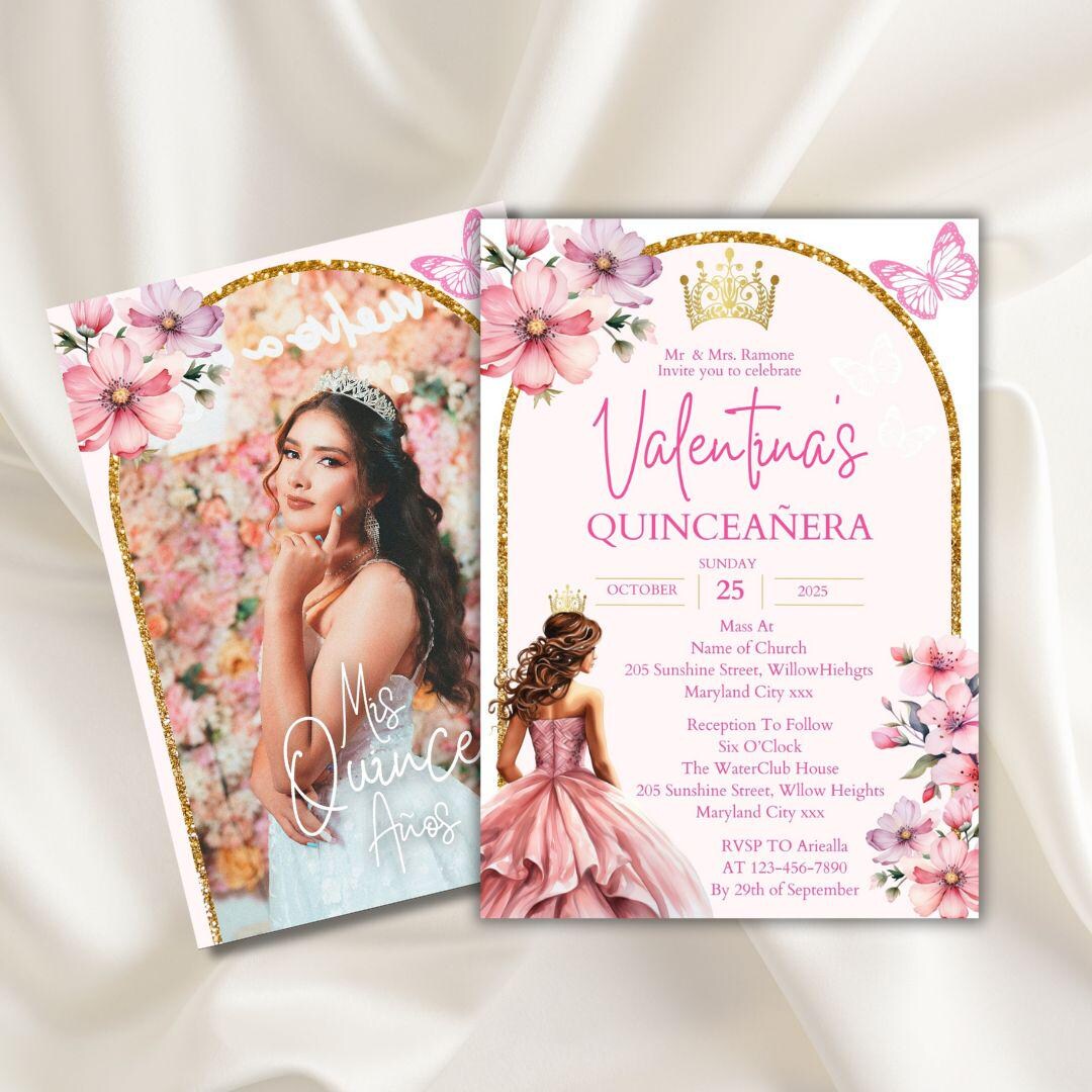 Quinceanera Invitation Printable, Pink Blush Gold, Sweet 15 Invitation ...