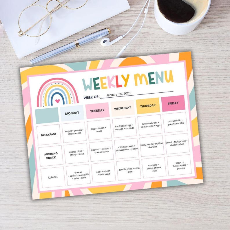Daycare Weekly Menu, Printable Weekly Menu for Daycare, Daycare Meal ...