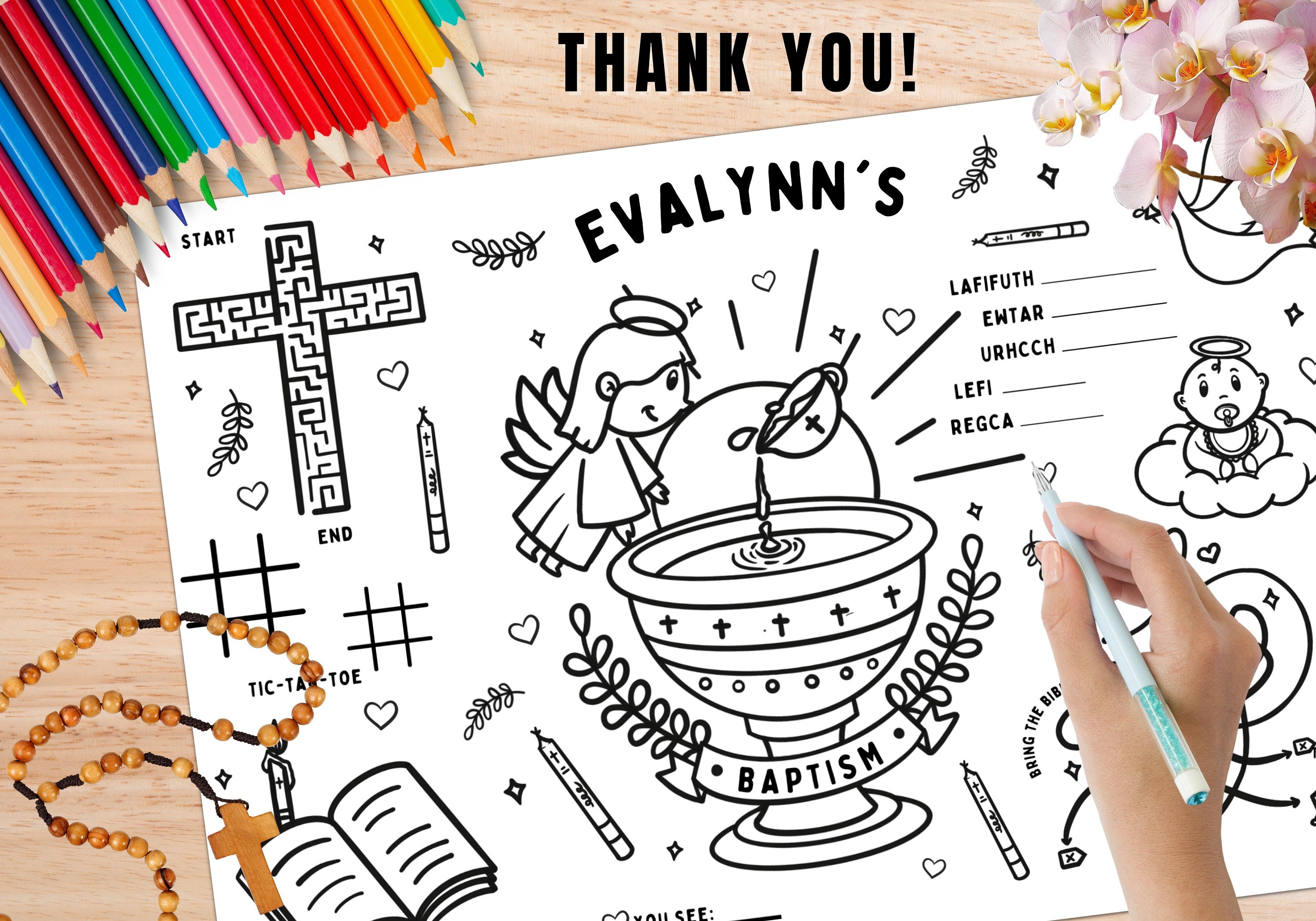 PRINTABLE Baptism Coloring Placemat, INSTANT DOWNLOAD, Digital File ...