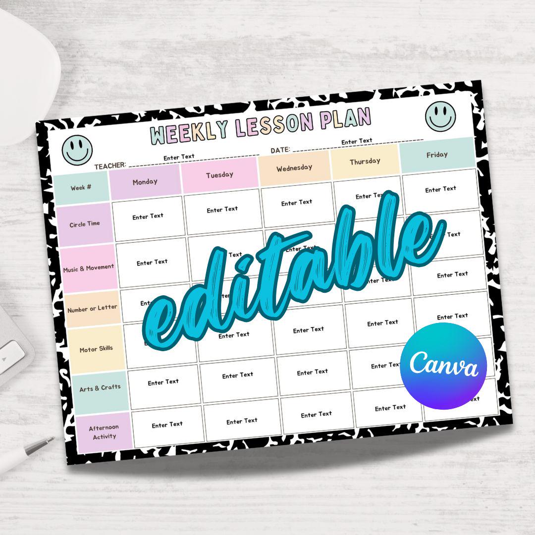 Weekly Lesson Plan Template, Teacher Lesson Planner, Preschool ...