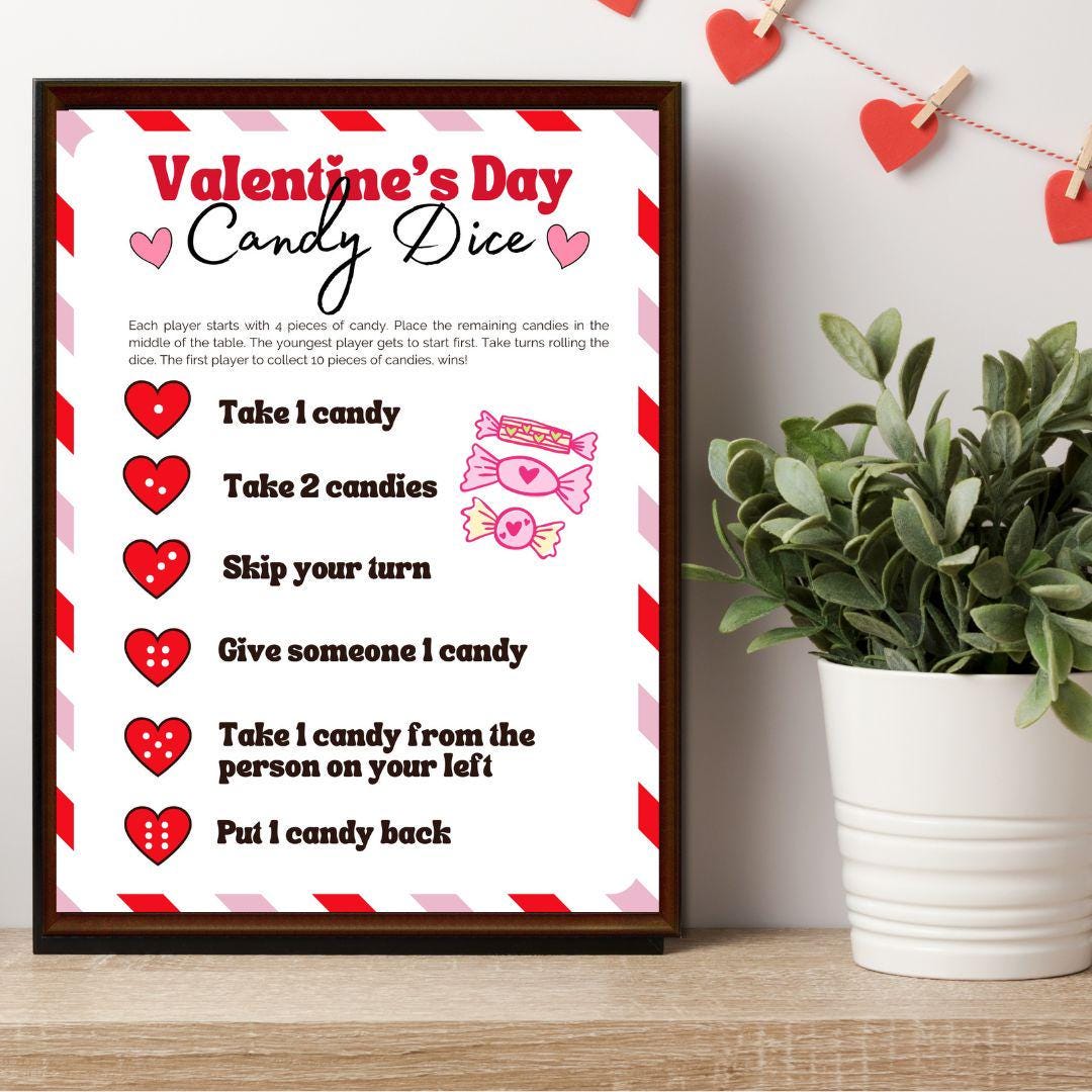 Printable Valentine's Day Game, Roll the Dice Game Candy, Romantic ...