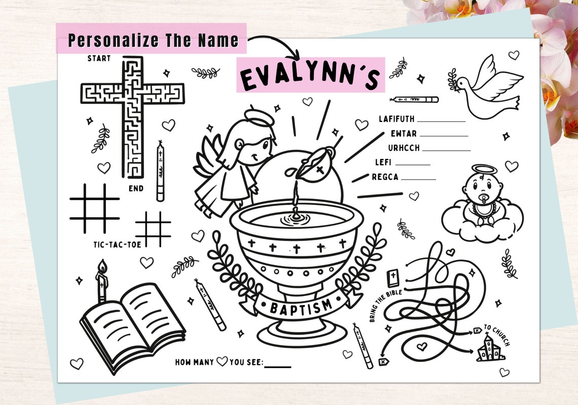 PRINTABLE Baptism Coloring Placemat, INSTANT DOWNLOAD, Digital File ...