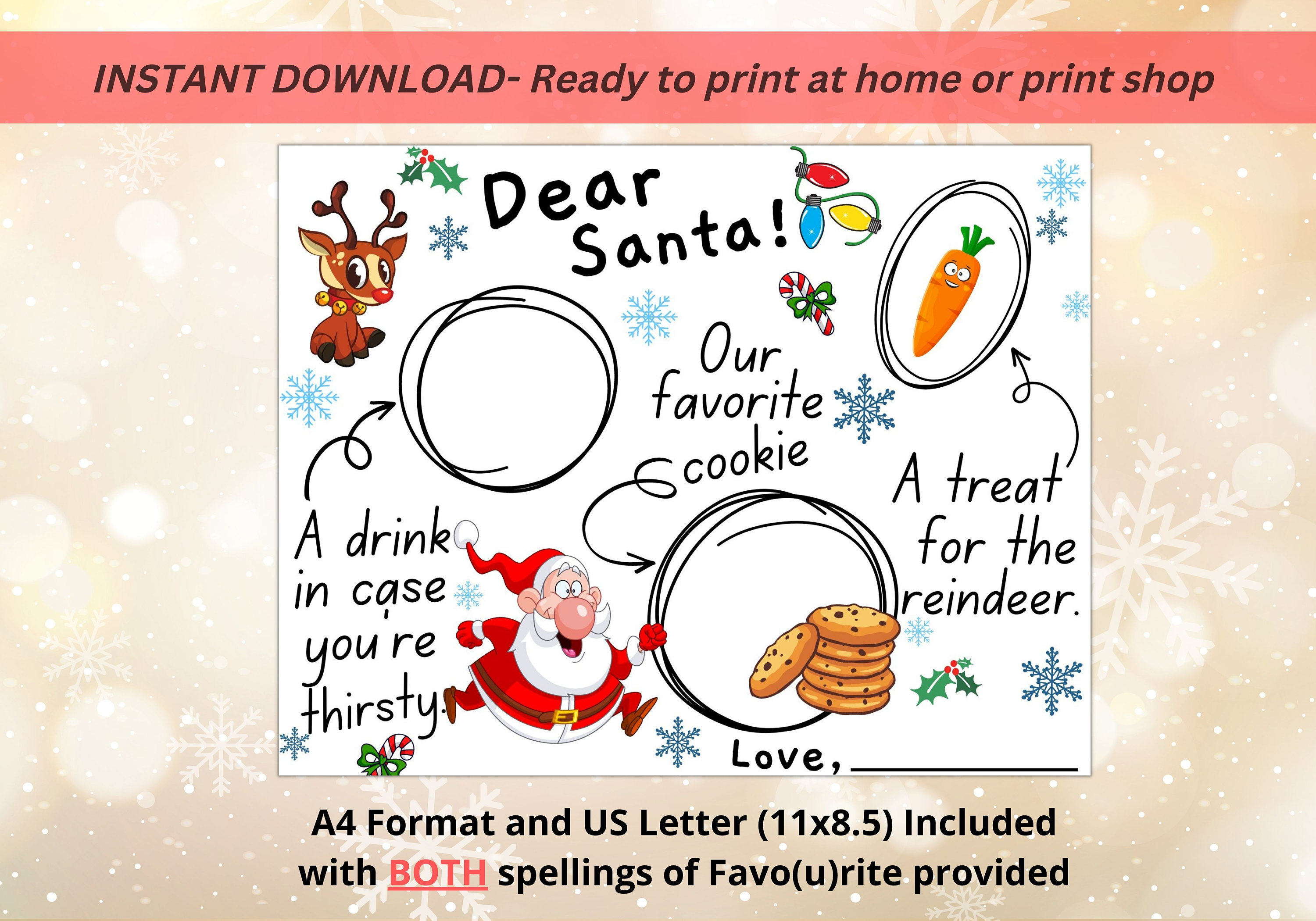 Cookies and Milk for Santa, Christmas Printable for Kids, Placemat ...