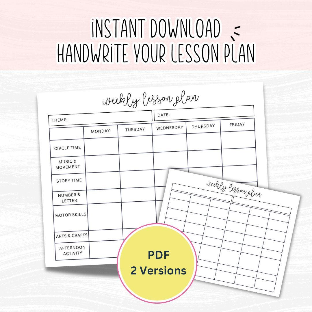 Weekly Lesson Plan Template-preschool, Prek, Kindergarten, Daycare ...