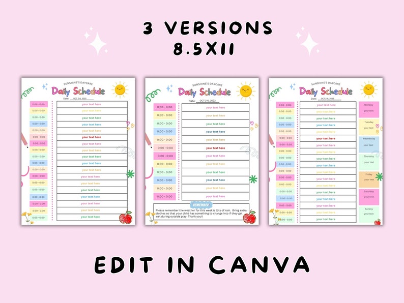 Daily Daycare Schedule, Homeschool Schedule, Editable Classroom ...