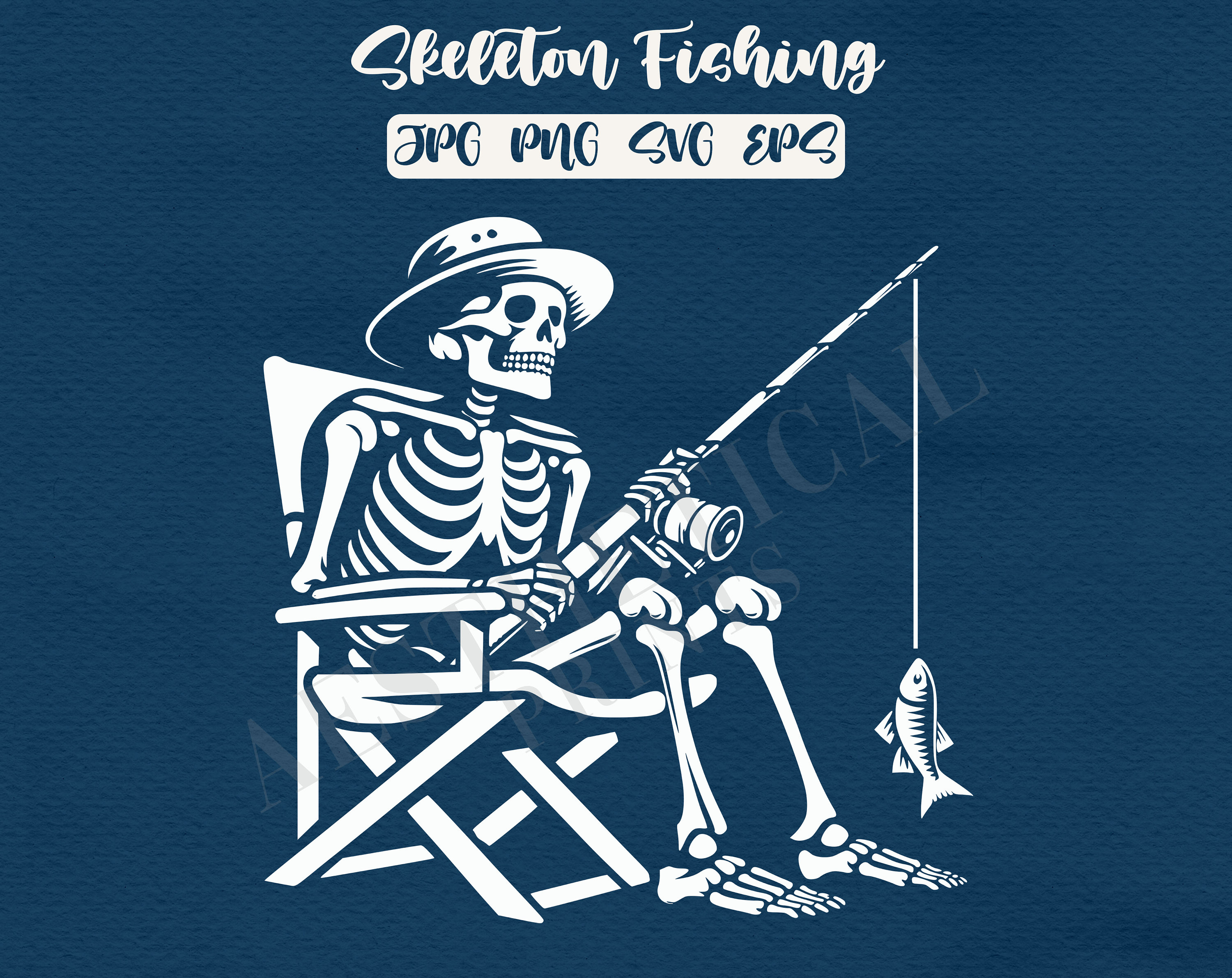 Skeleton Fishing White Clip Art Svg, Eps, Png and Jpg - Etsy