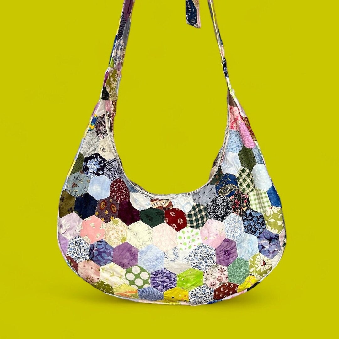 Slouchy Boho Vintage Patchwork Bag With Floral Lining. Adjustable ...