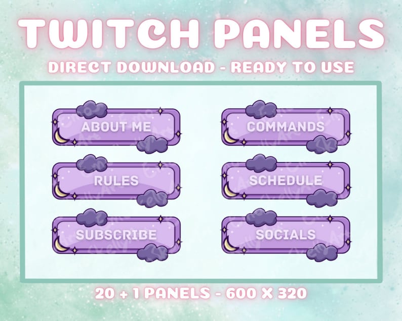 Twitch Panels Purple Night Theme 20 Finished Panels One Blank Direct ...