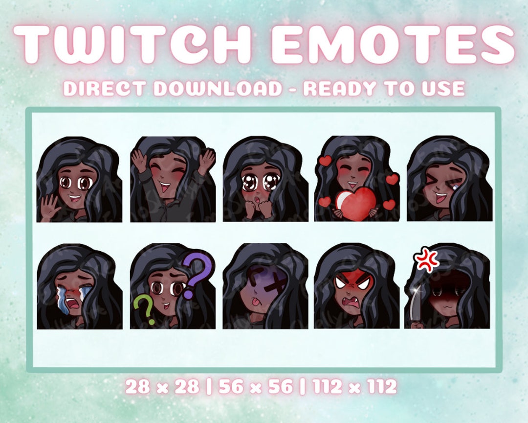 Cute Chibi Emote Pack Ten Emotes Ready to Use Long Black Wavy Hair ...
