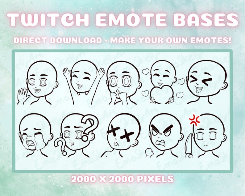 DIY Cute Chibi Emote Bases Template Pack / Diez plantillas de emote ...